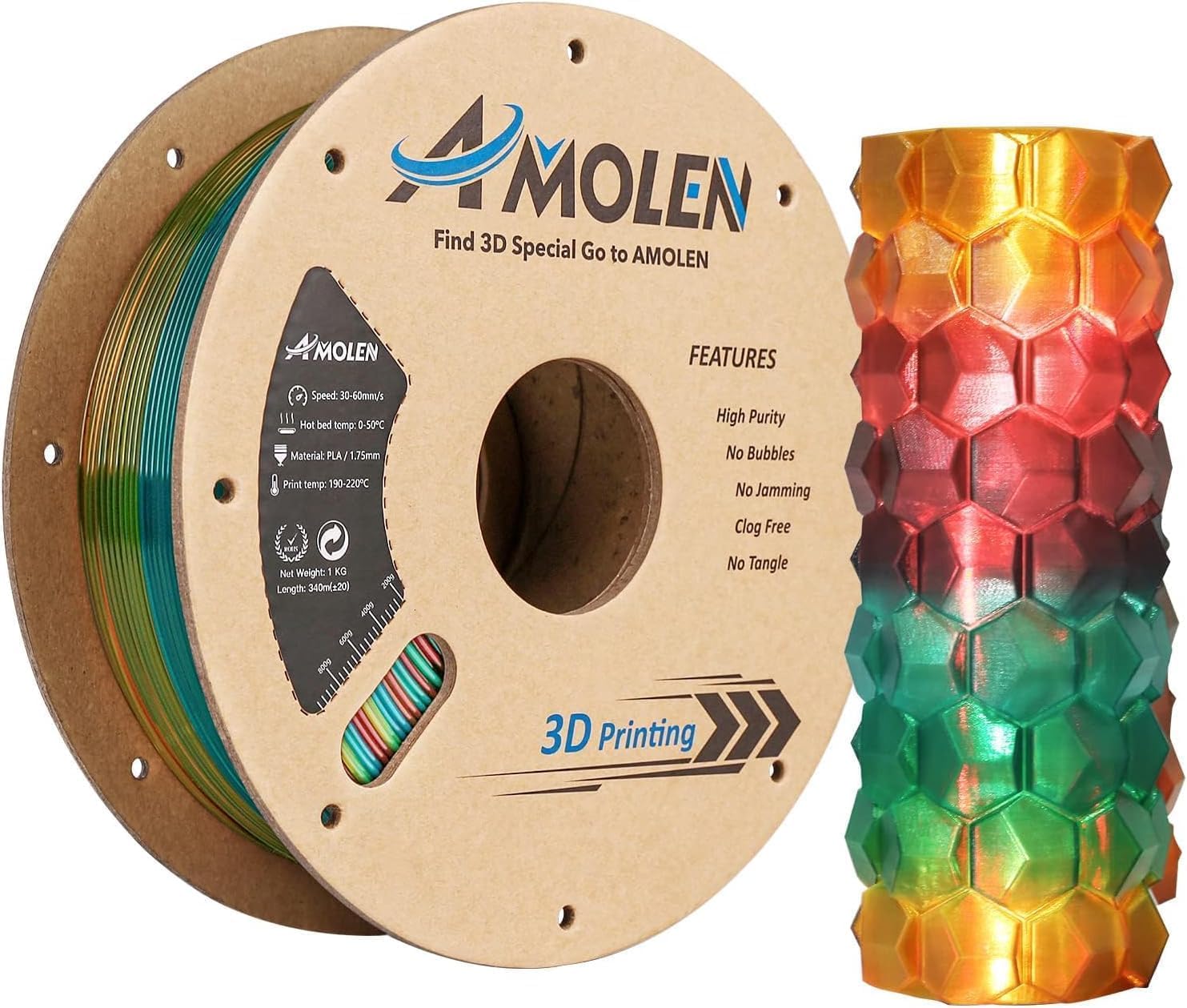 Amazon.com: AMOLEN Translucent PLA 3D Printing Filament, Mutilcolor ...