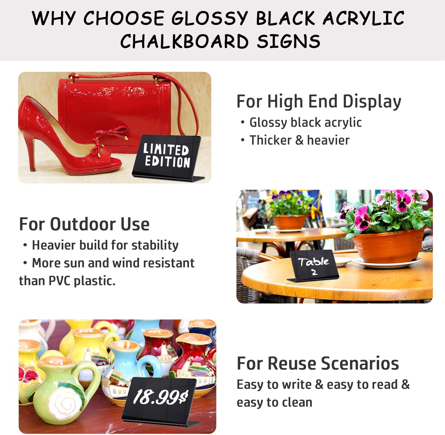 PigPotParty Acrylic Mini Chalkboard Signs for Outdoor Party Buffet, 12 ...