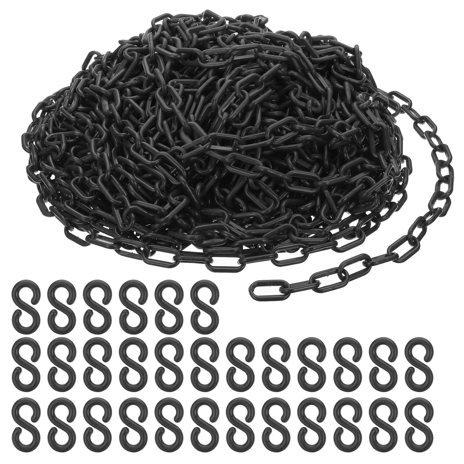 PATIKIL Plastic Chain Links, 140 Feet Safety Chains, Black Plastic ...