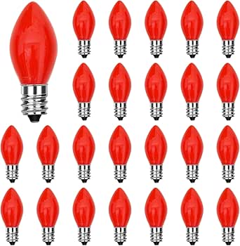 Abeja 25 Pack C7 Red Christmas Replacement Bulbs, Vintage Red Ceramic ...