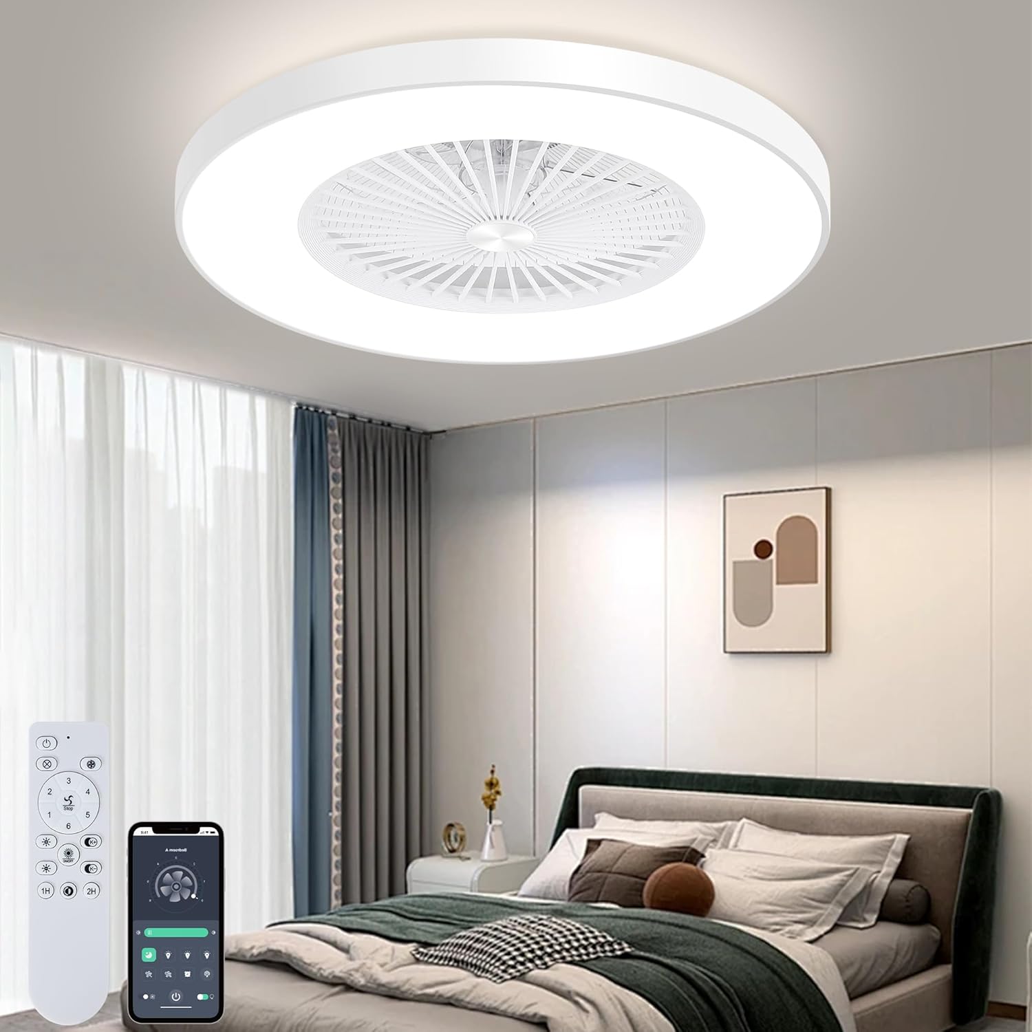 KAMLAM 24" Low Profile Ceiling Fan with Light, Bladeless ceiling fan ...