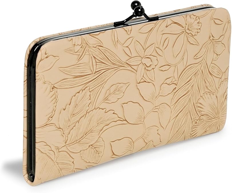 Amazon.com: Floral Vegan Leather Clutch Wallet | Stylish Kiss Lock Hand ...