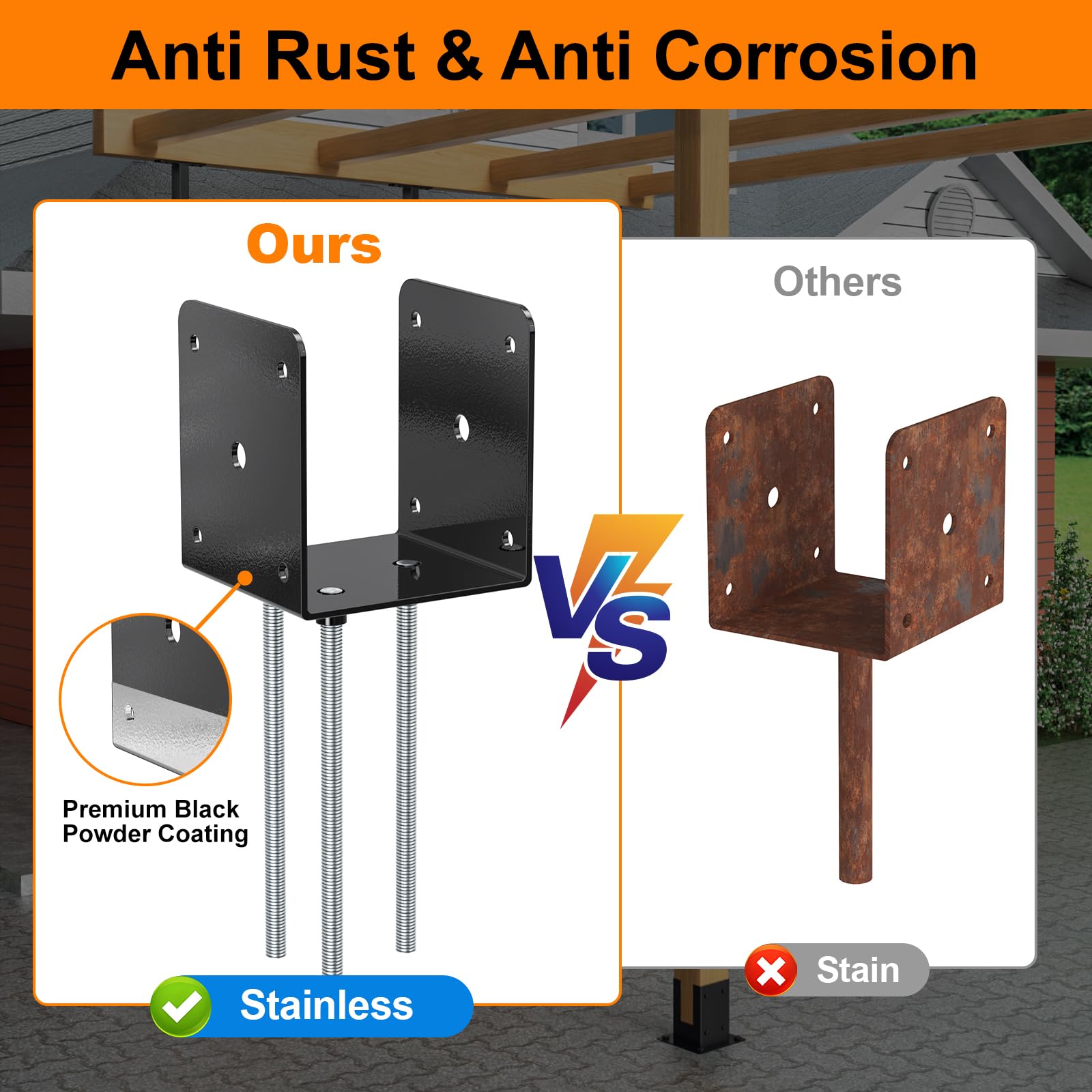 Snapklik.com : 4x4 Concrete Post Base Anchor 8 Pcs, Deck Post Base ...