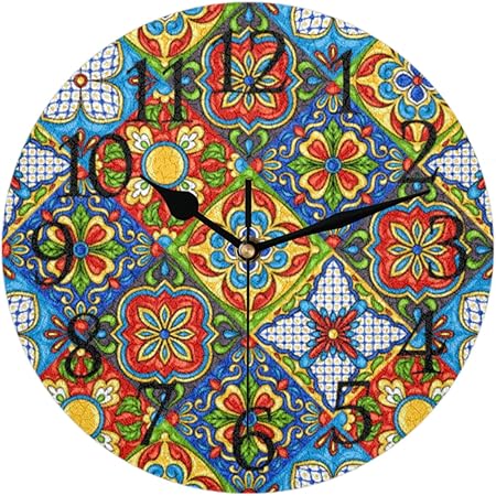 Amazon.com: AUUXVA Mexican Ceramic Tile Wall Clock Silent Non-Ticking ...