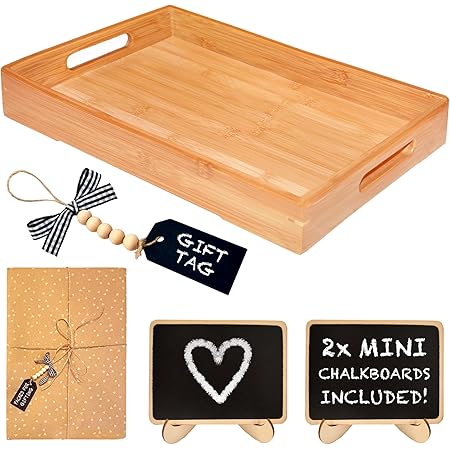 Amazon.com: Acacia Wood Serving Tray with Handles (17 Inches ...