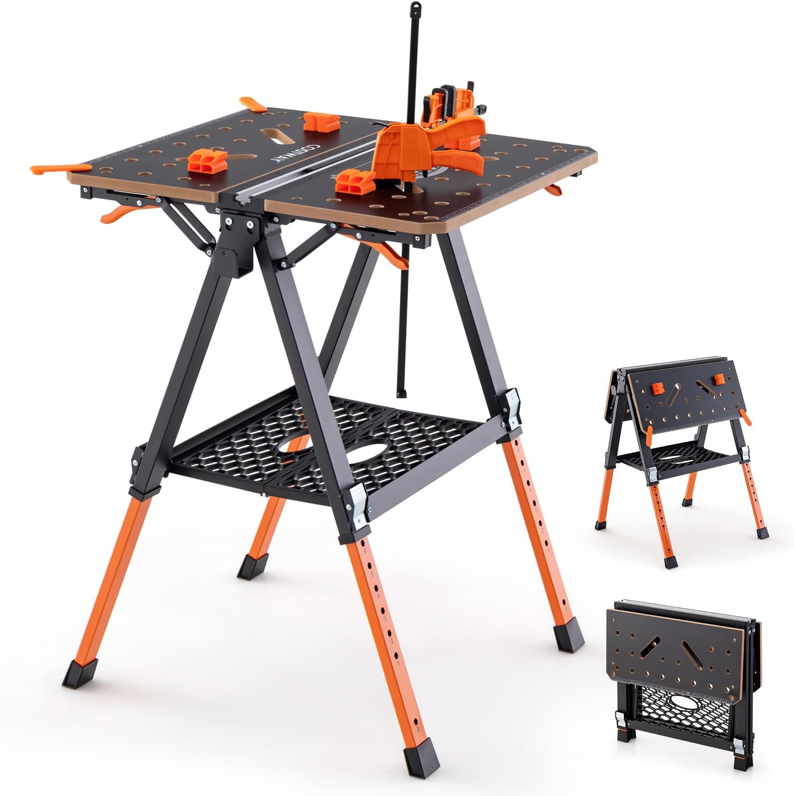 Goplus Portable Workbench, 2-in-1 Folding Workmate Work Bench w/4 Clamp ...