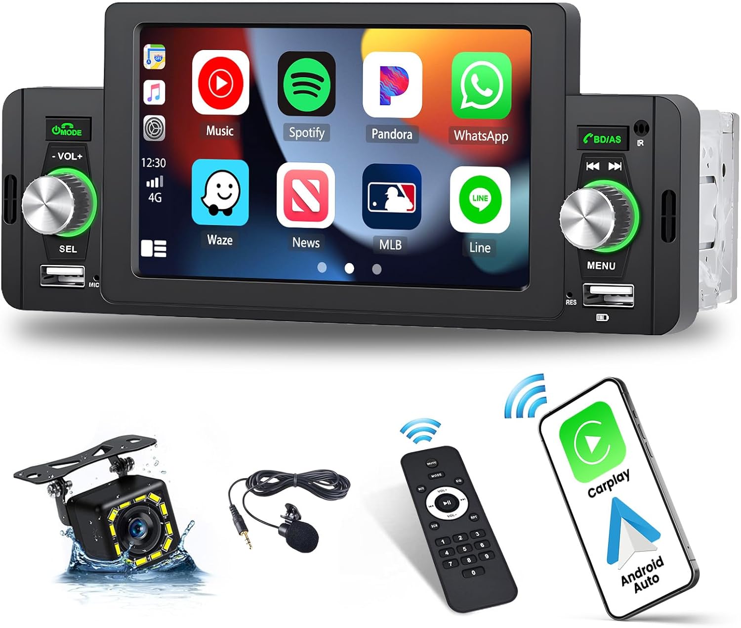Amazon.com: Single Din Car Stereo with Apple CarPlay Android Auto Voice ...