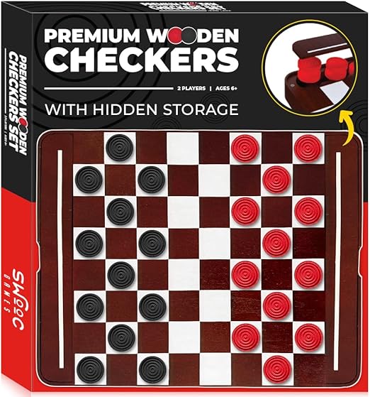 Amazon.com: SWOOC Games – Premium Wooden Checkers Set (17in) w/Hidden ...