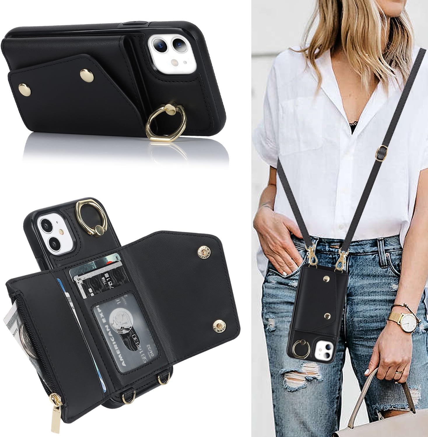 Amazon.com: Lipvina for iPhone 11 Phone Case Wallet with Strap for ...