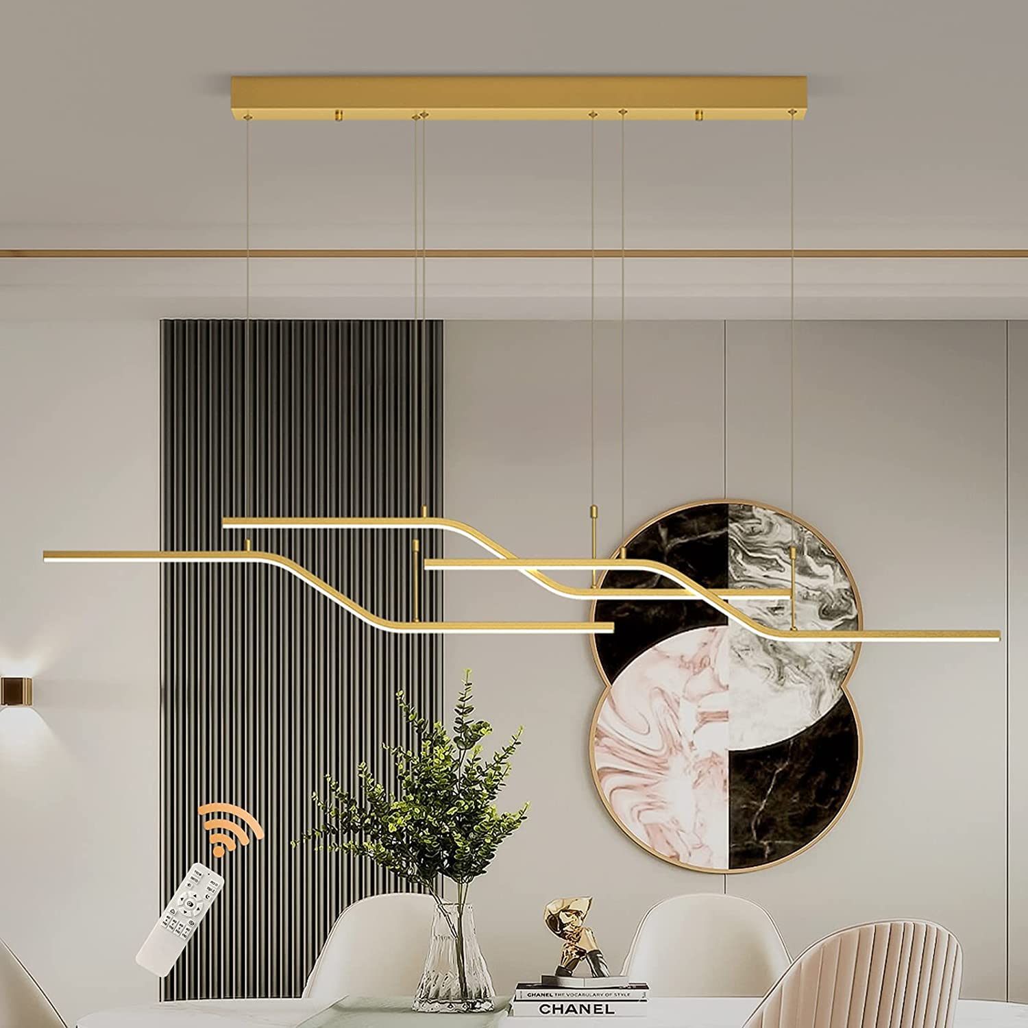 Jiinoo Modern Led Pendant Light Dimmable Modern Linear Wave Led ...