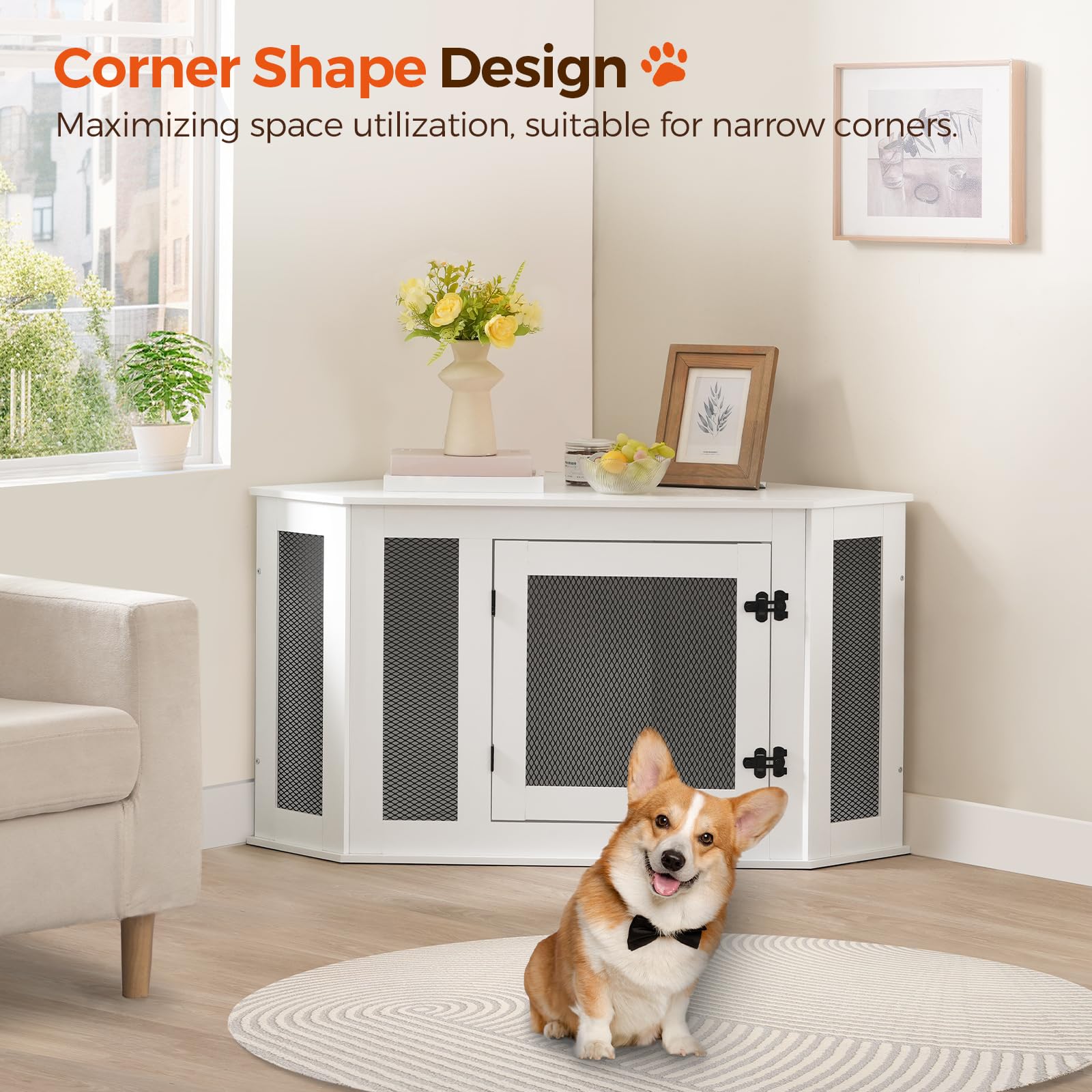 MAHANCRIS Corner Dog Crate Furniture, Wooden Dog Kennel End Table ...