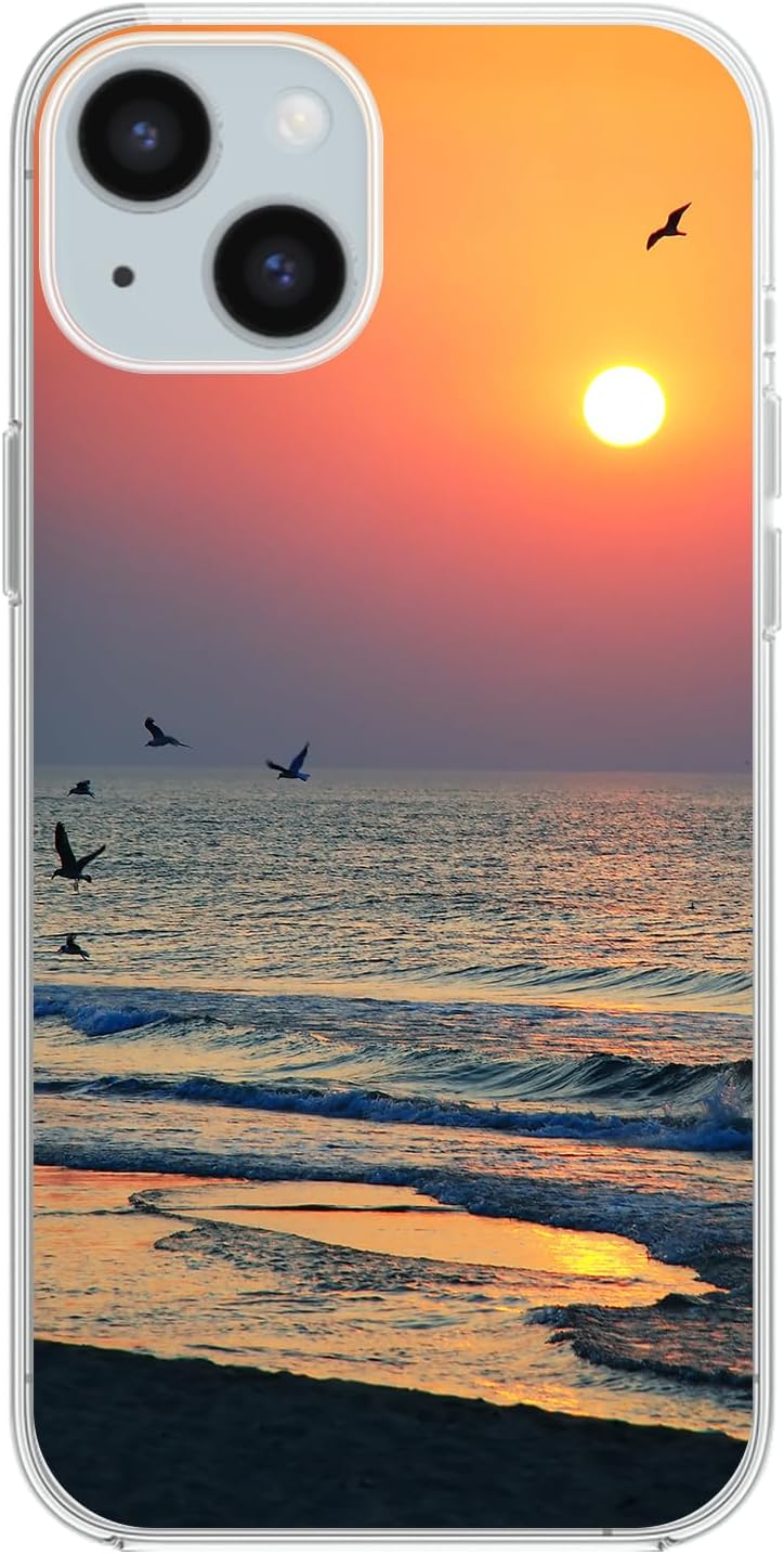 Amazon.com: Blingy's for iPhone 15 Case, Fun Sunset Beach Pattern Ocean ...