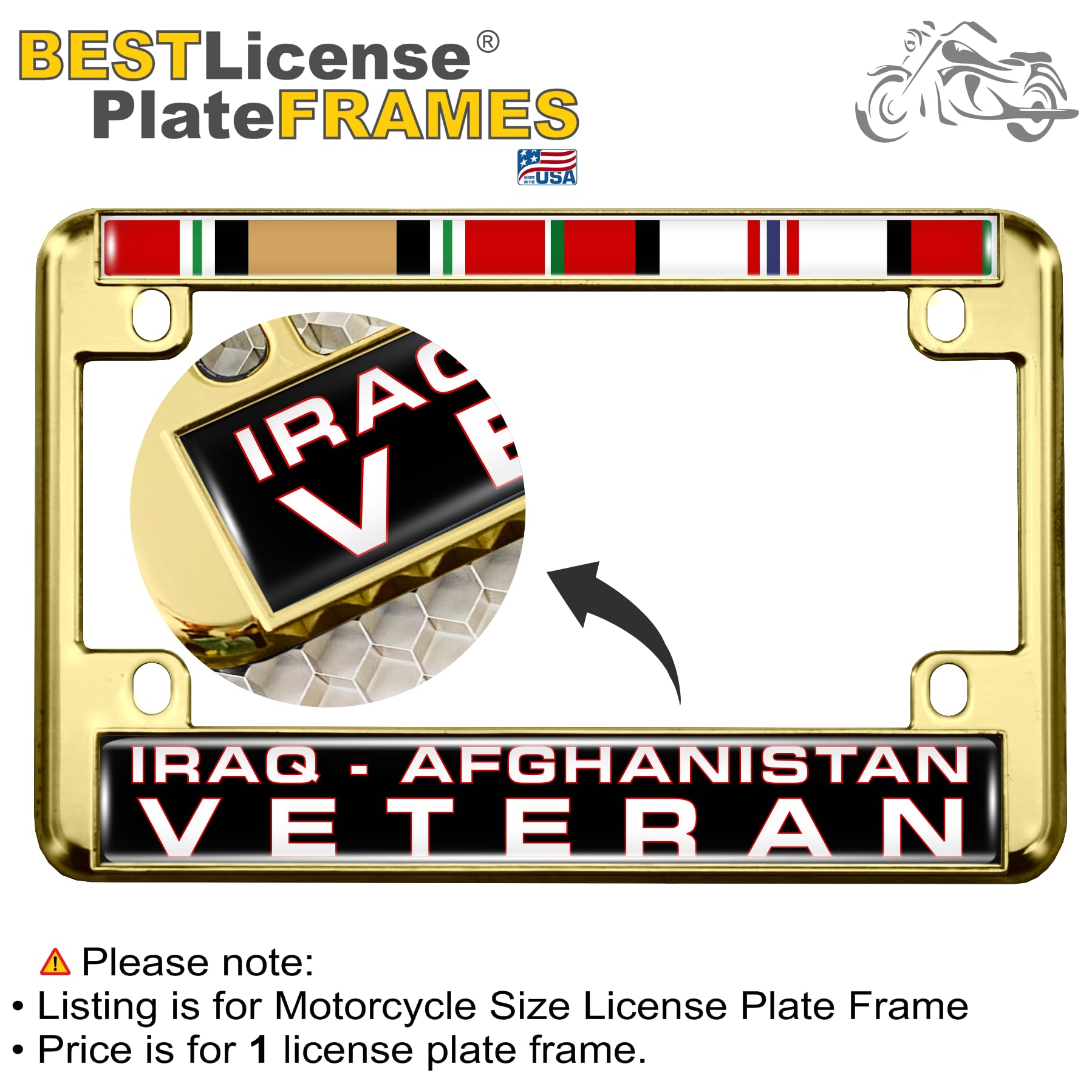Motorcycle Metal License Plate Frame Frame with Iraq |Afghanistan ...