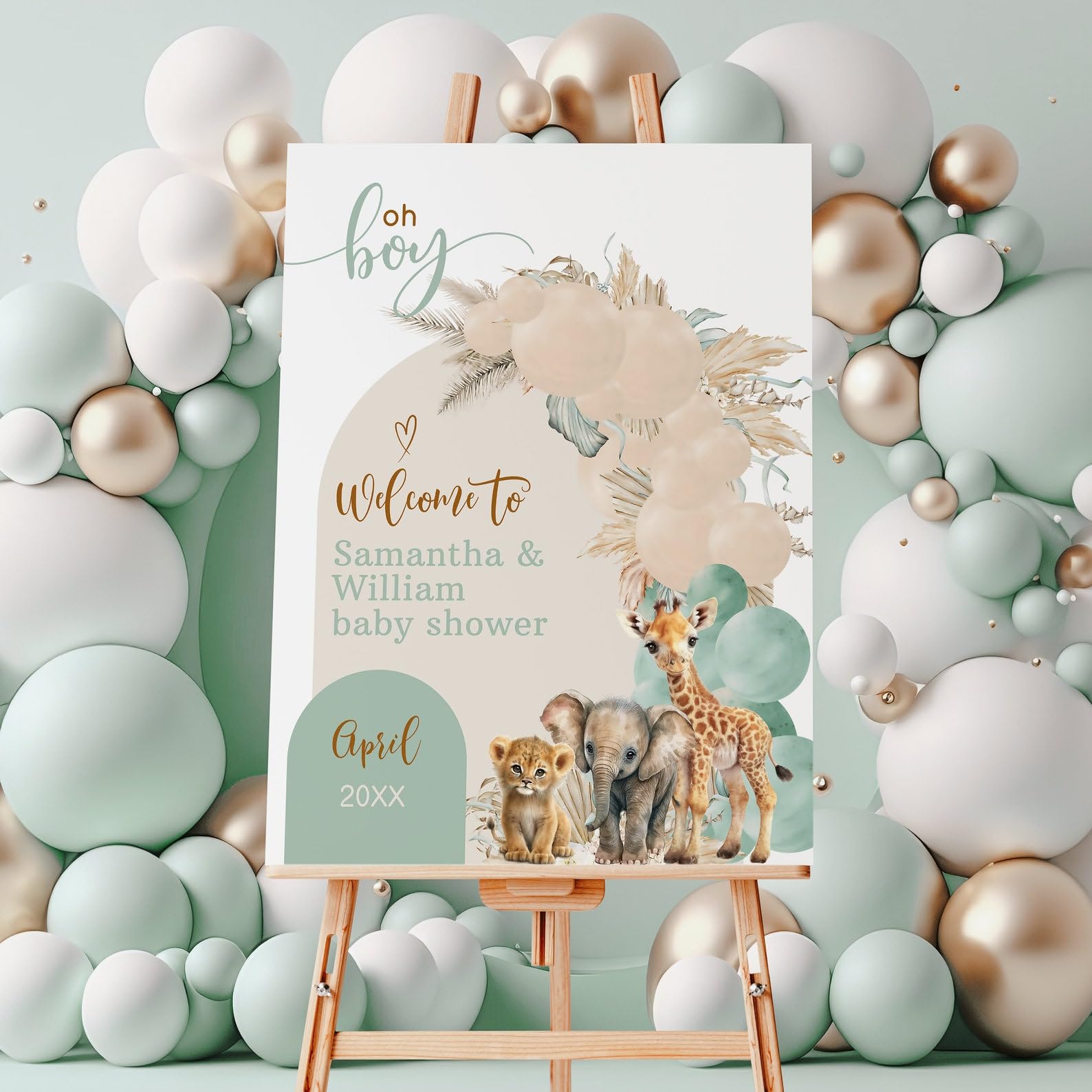 Amazon.com : Editable Baby Shower Sign, Safari Animals Baby Shower ...