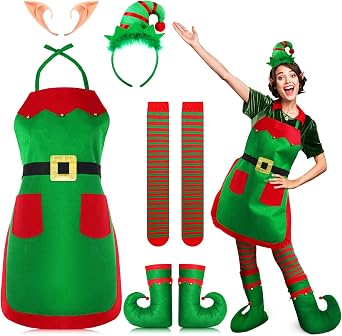 Amazon.com: Eurzom 5 Pcs Elf Costume for Women Christmas Elf Aprons Hat ...