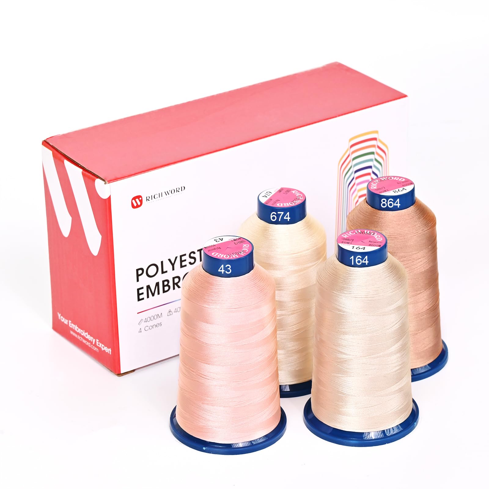 Amazon.com: Richword Embroidery Thread 4 Rolls,Huge Spool 4000M(4374Y ...