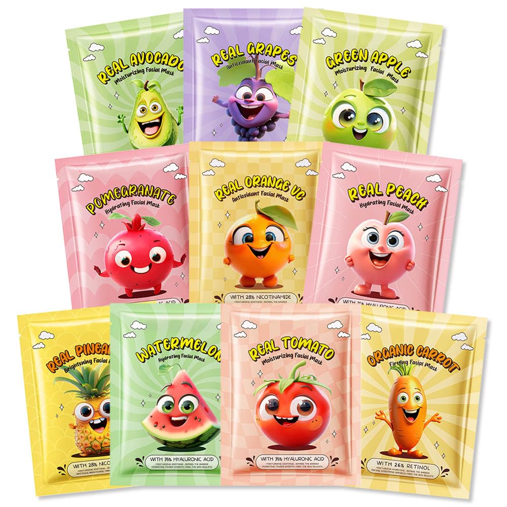 Amazon.com : Kaely 10 Pack Fruit Face Masks for Kids, Spa Party Facial ...