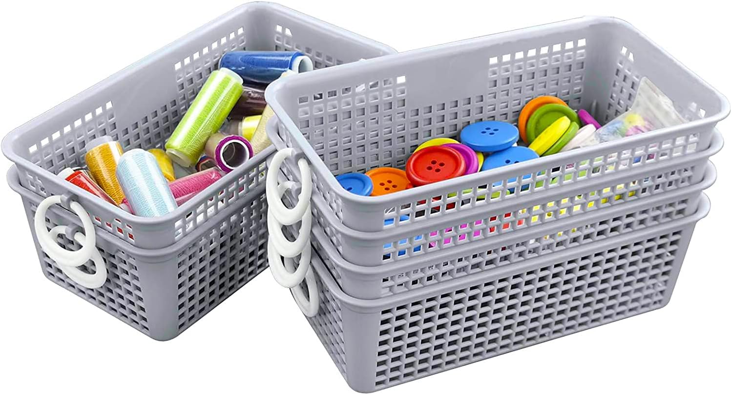 Amazon.com: Neadas Gray Small Plastic Storage Basket, Plastic Drawer ...