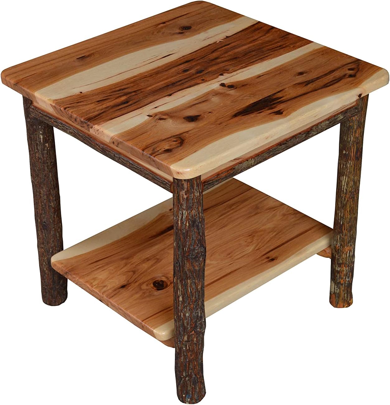 Amazon.com: Amish-Made Large Square Rustic Hickory End Table with Shelf ...