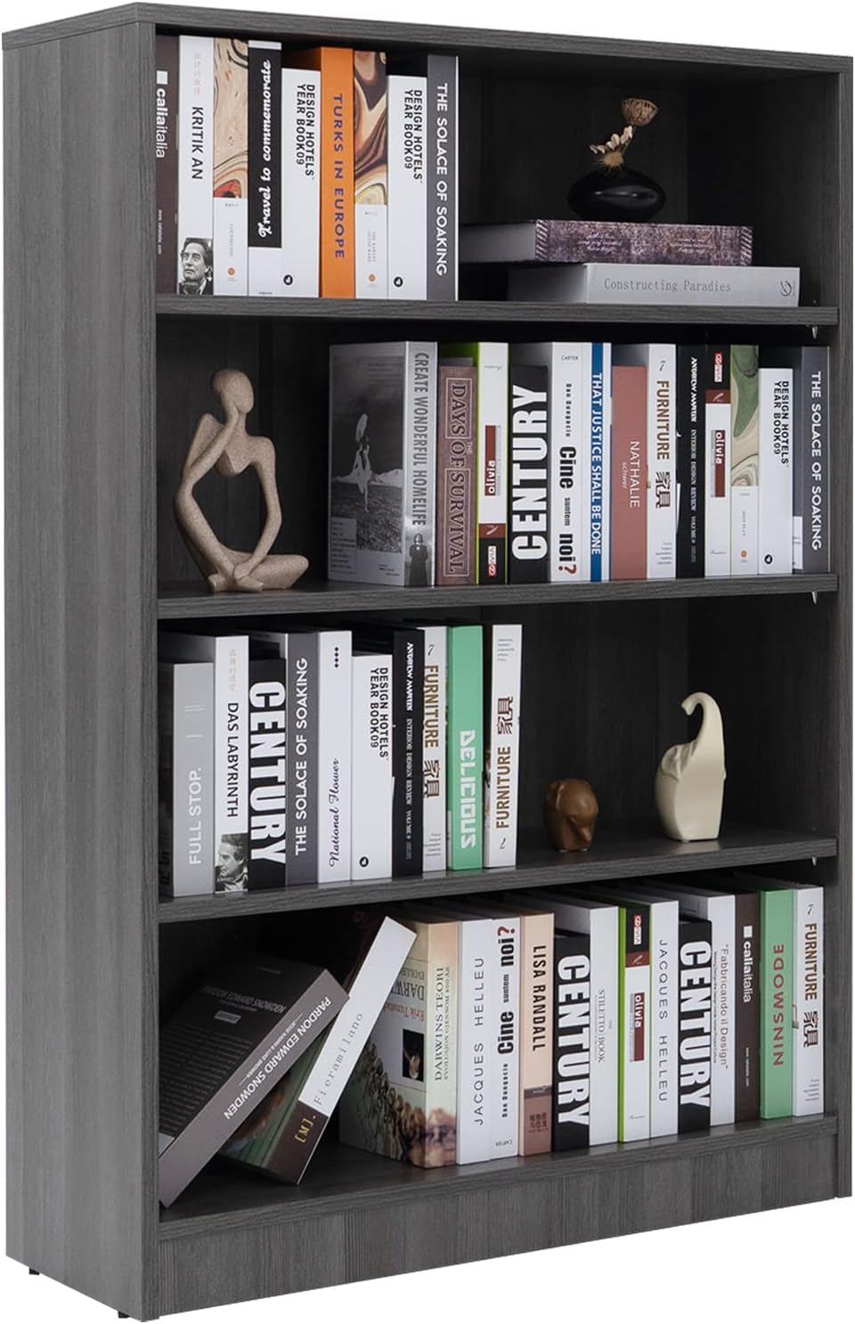 Amazon.com: Farini Grey Bookshelf for Bedroom 4 Shelf Office Bookcase ...