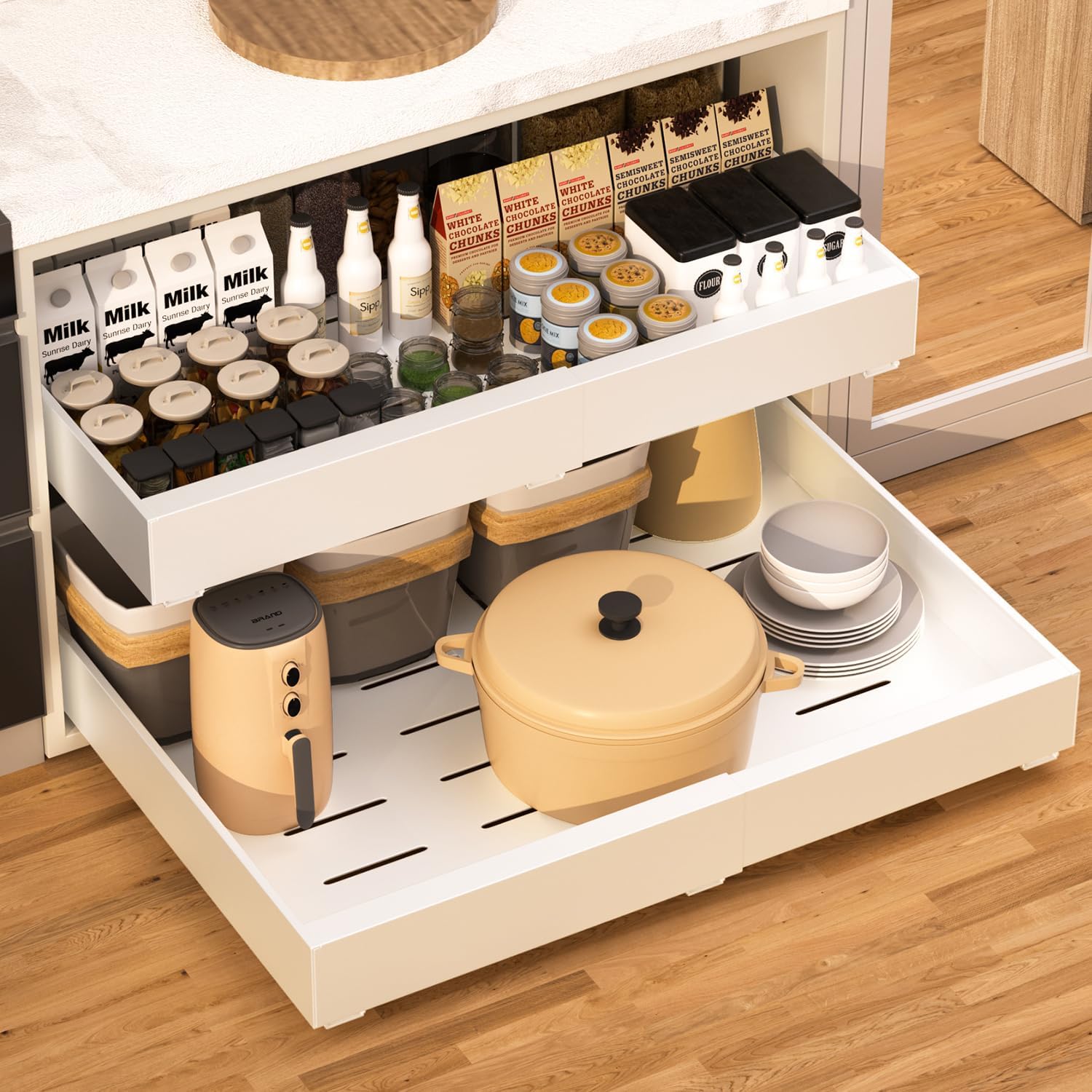 No Drill Cabinet Drawer Pull-Out Cabinet Drawer Organizer - Expandable ...