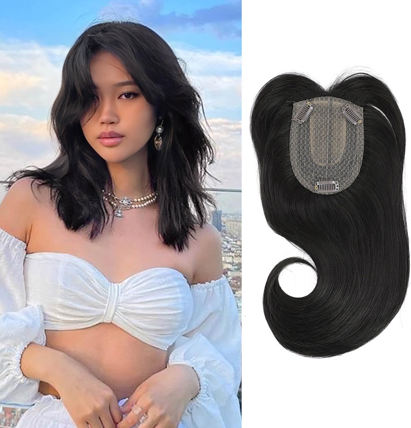 Amazon.com : Ms Taj 14 Inch Hair Toppers for Women Long Layered Hair Topper Synthetic Hair ...