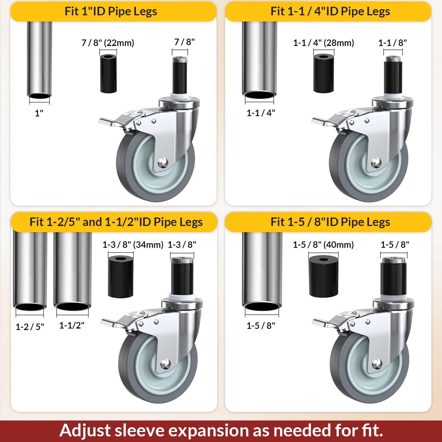 Snapklik.com : Caster Wheels Locking 5 Inch Expanding Stem Casters ...