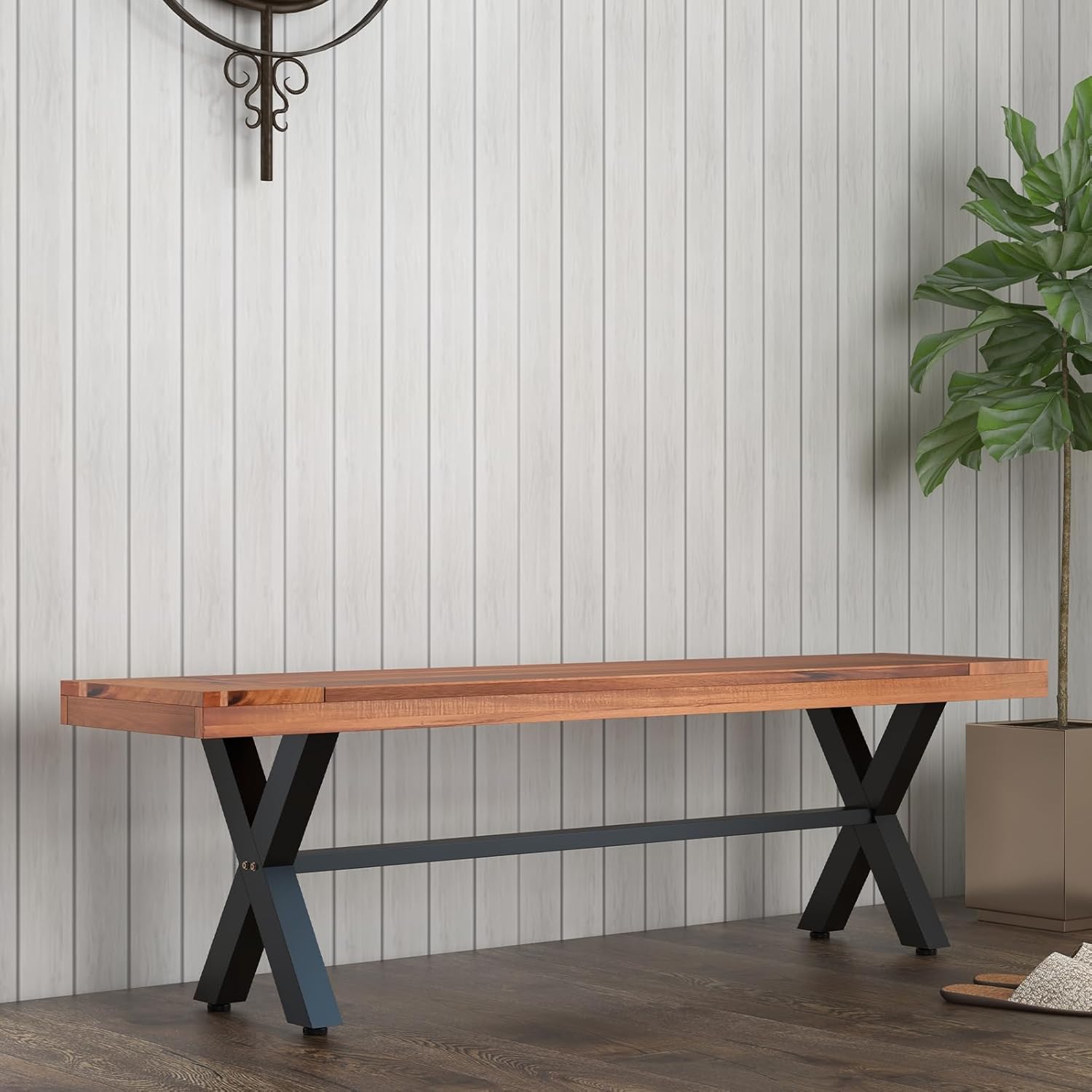 Amazon.com: STMHOM Outdoor Bench Iron Feet, Outdoor Acacia Wood and ...