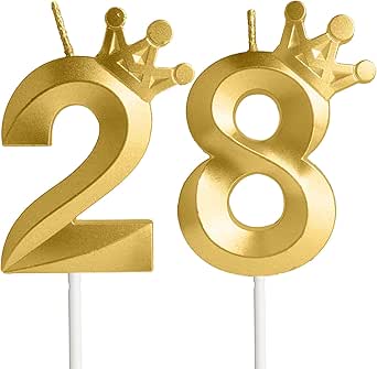 Amazon.com: Hongplus 3D Crown Gold Number 28 Birthday Candle Cake ...