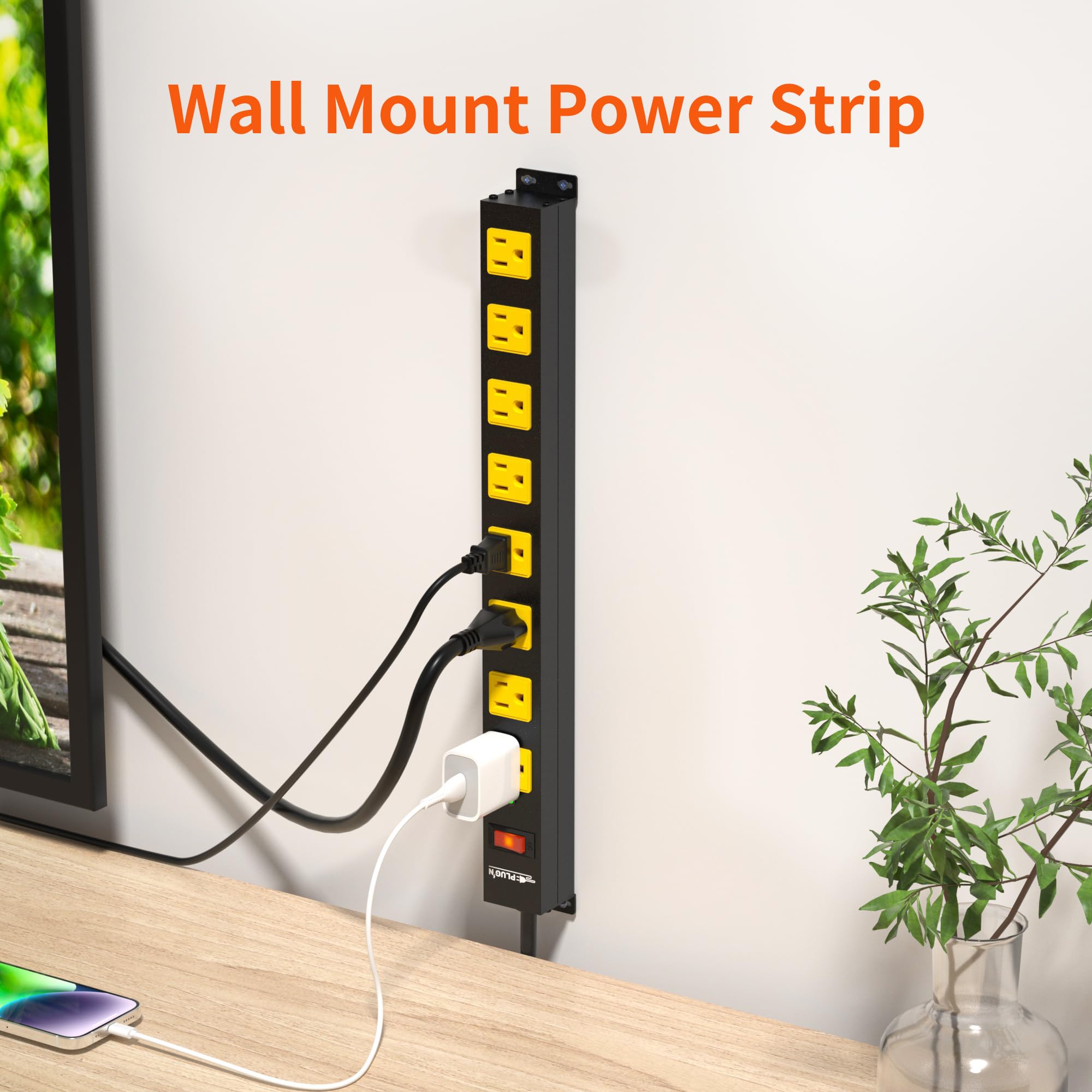 8 Outlet Long Power Strip, 2100J Surge Protector Heavy Duty 6FT Cord ...