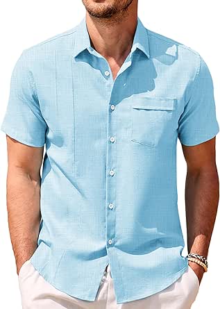 Amazon.com: COOFANDY Men Cuban Guayabera Shirt Short Sleeve Button Down Shirts Casual Summer ...
