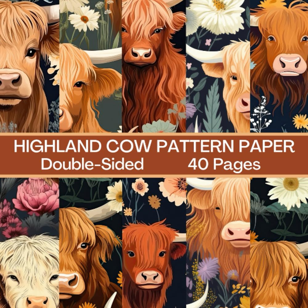 Highland Cow Scrapbook Paper 40 Pages 20 Sheets: Double Sided Pattern ...