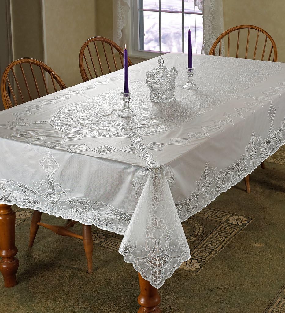 Amazon.com: Violet Linen Vinyl Lace Betenburg Design Tablecloth White ...