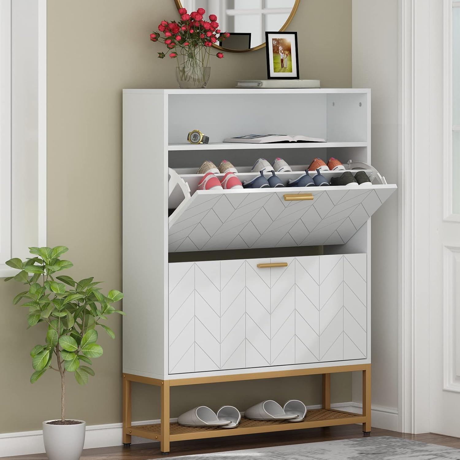 Amazon.com: Loomie Shoe Cabinet, Free Standing Tipping Bucket Shoe Rack ...