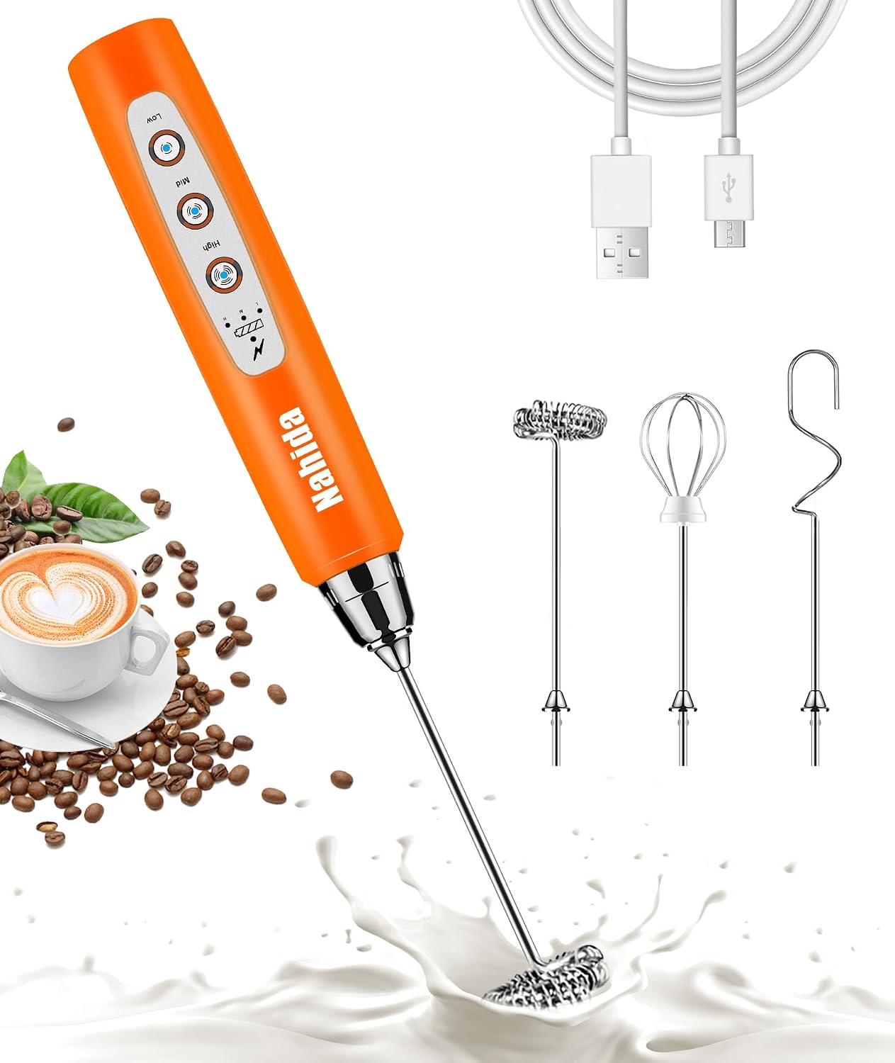 Amazon.com: Nahida Handheld Milk Frother for Coffee, Rechargeable ...