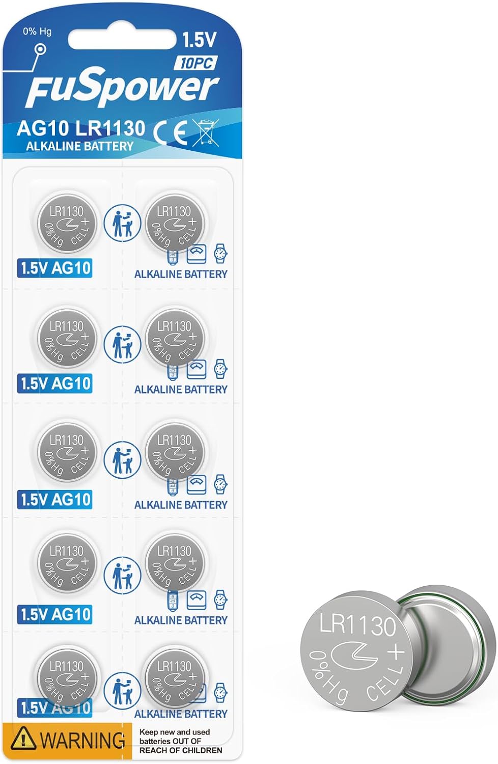 Amazon.com: Fuspower LR1130 AG10 389 390 LR54 Button Cell Battery 1.5V ...