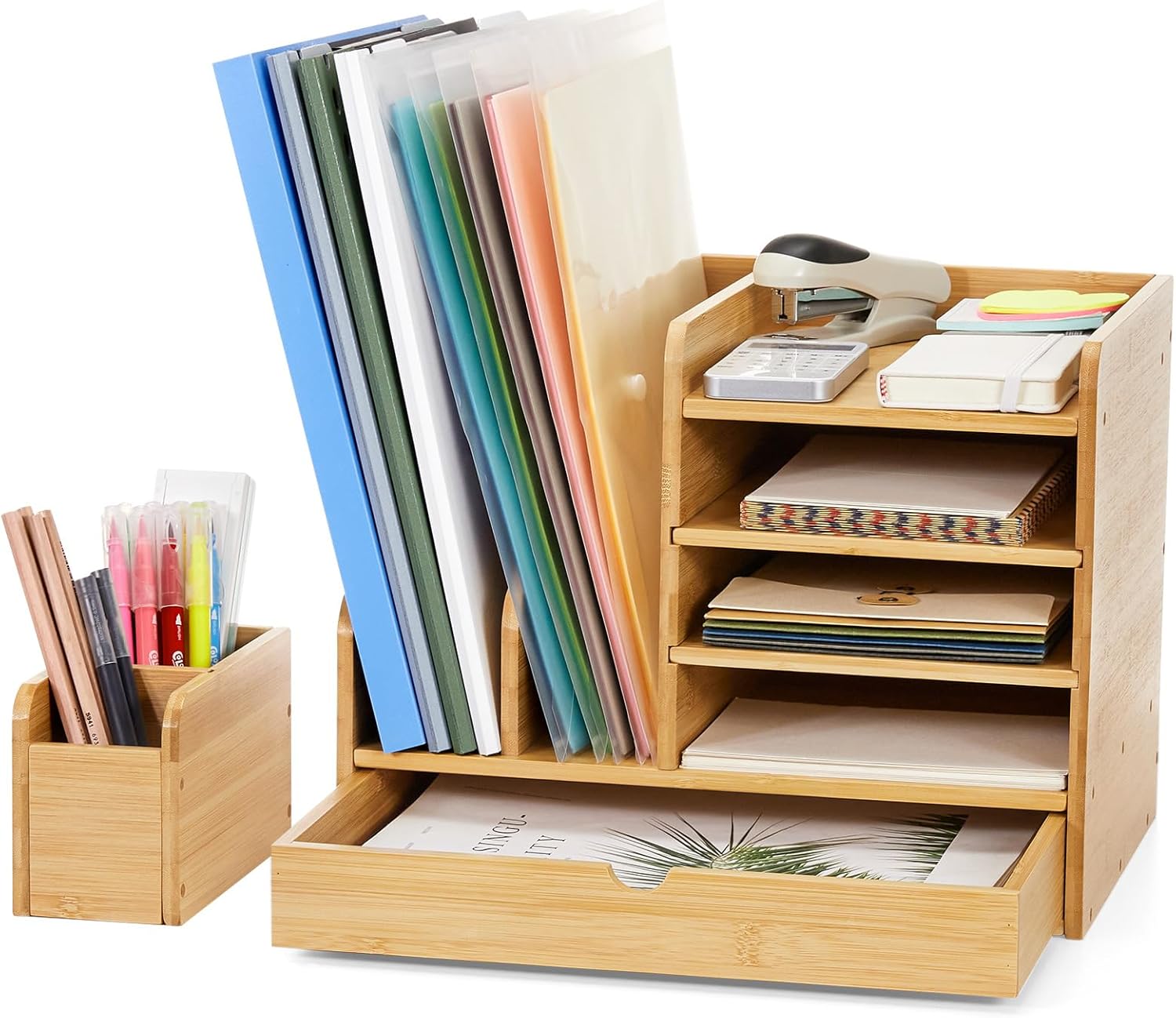 Amazon.com: Cozivolife Bamboo Desk Organizer with File Holders, Wooden ...