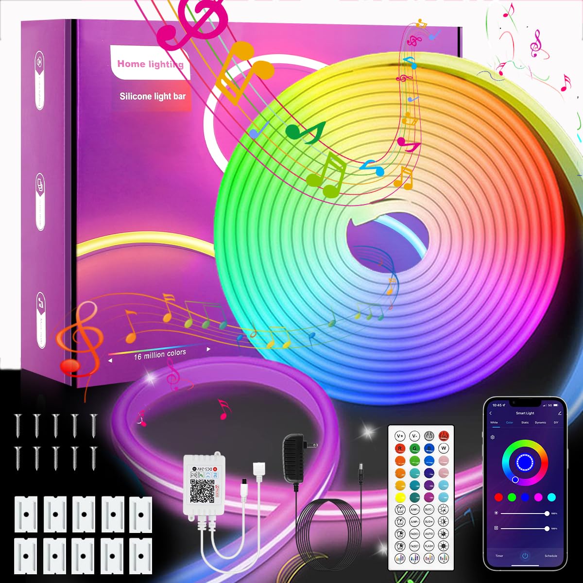 Tira LED Neon 5 Metros, Neón LED Impermeable IP65, SincronizacióN Con ...