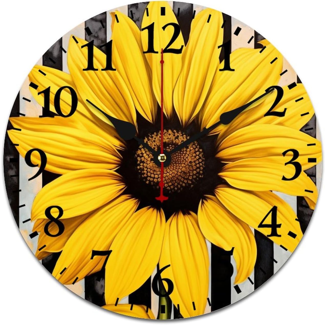 Amazon.com: Black and White Striped Sunflower Clocks Retro Yellow ...