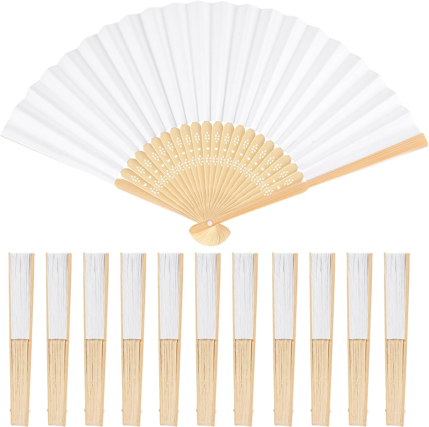 12 Stück Handfächer Weiß Fächer Hochzeit Gäste Papierfächer Faltfächer ...