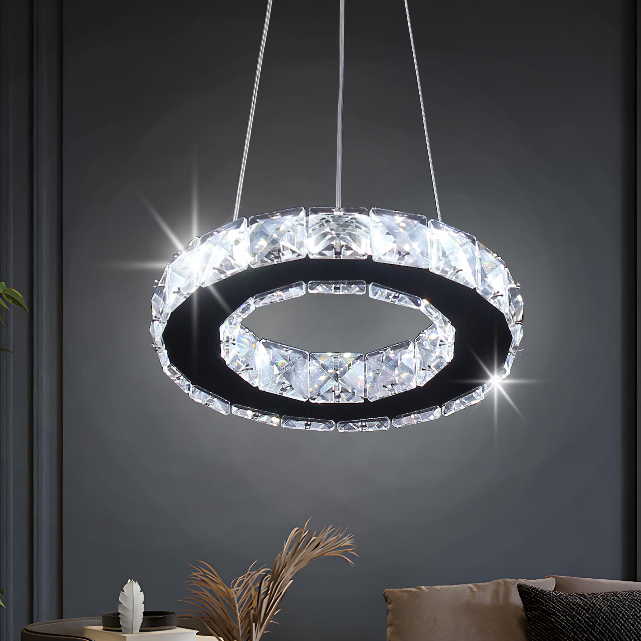 Modern Crystal Chandeliers LED Pendant Lighting Round Ring Chrome Flush ...