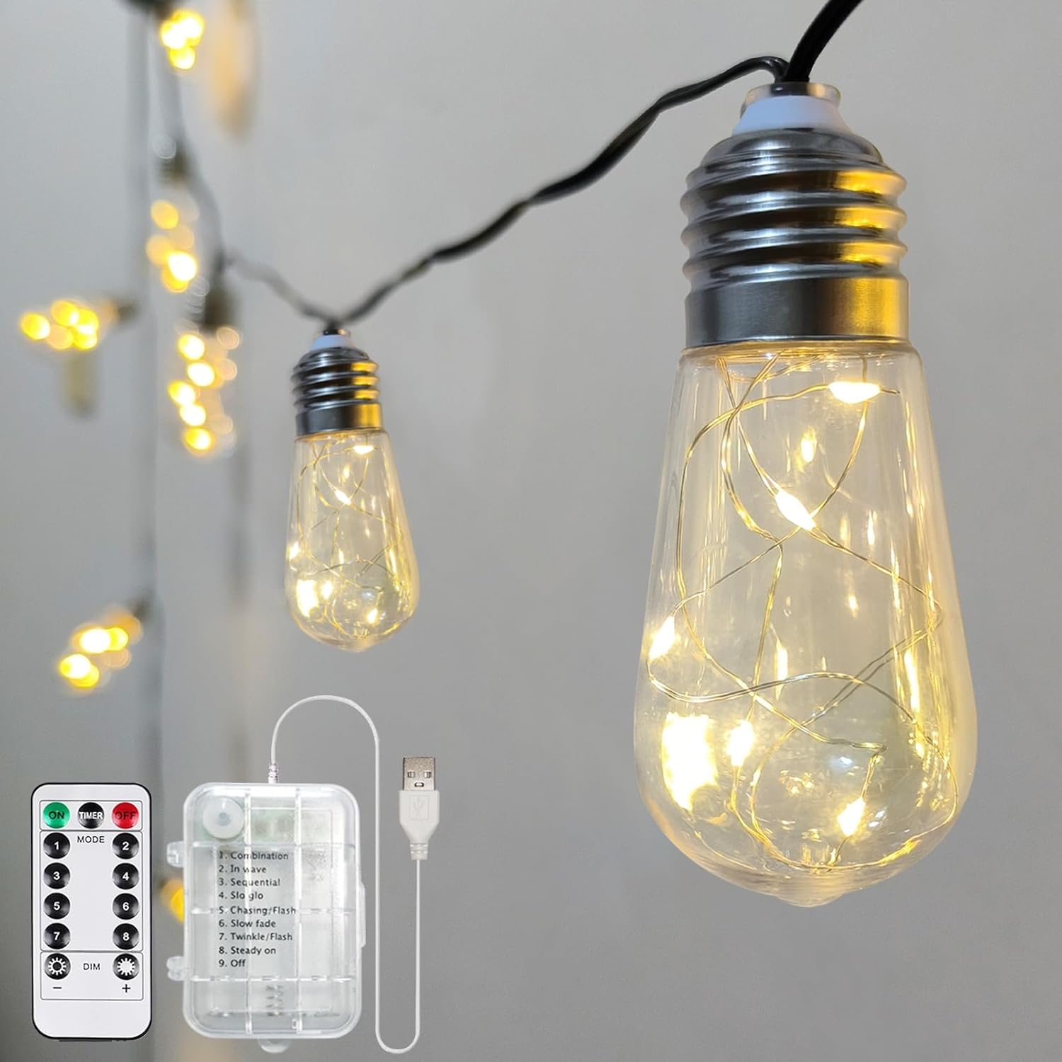 Battery Operated String Lights Outdoor, 22.85FT 20 Vintage Edison ...