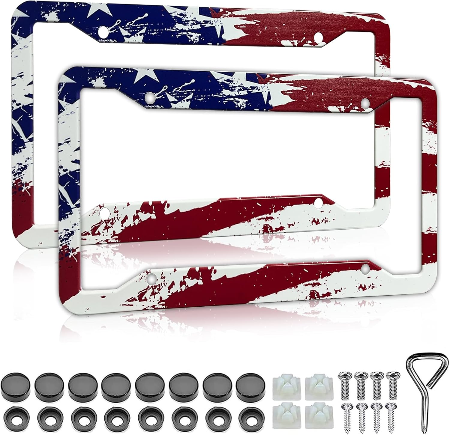 Amazon.com: Patriotic American Flag License Plate Frame Holder - 2 Pack ...