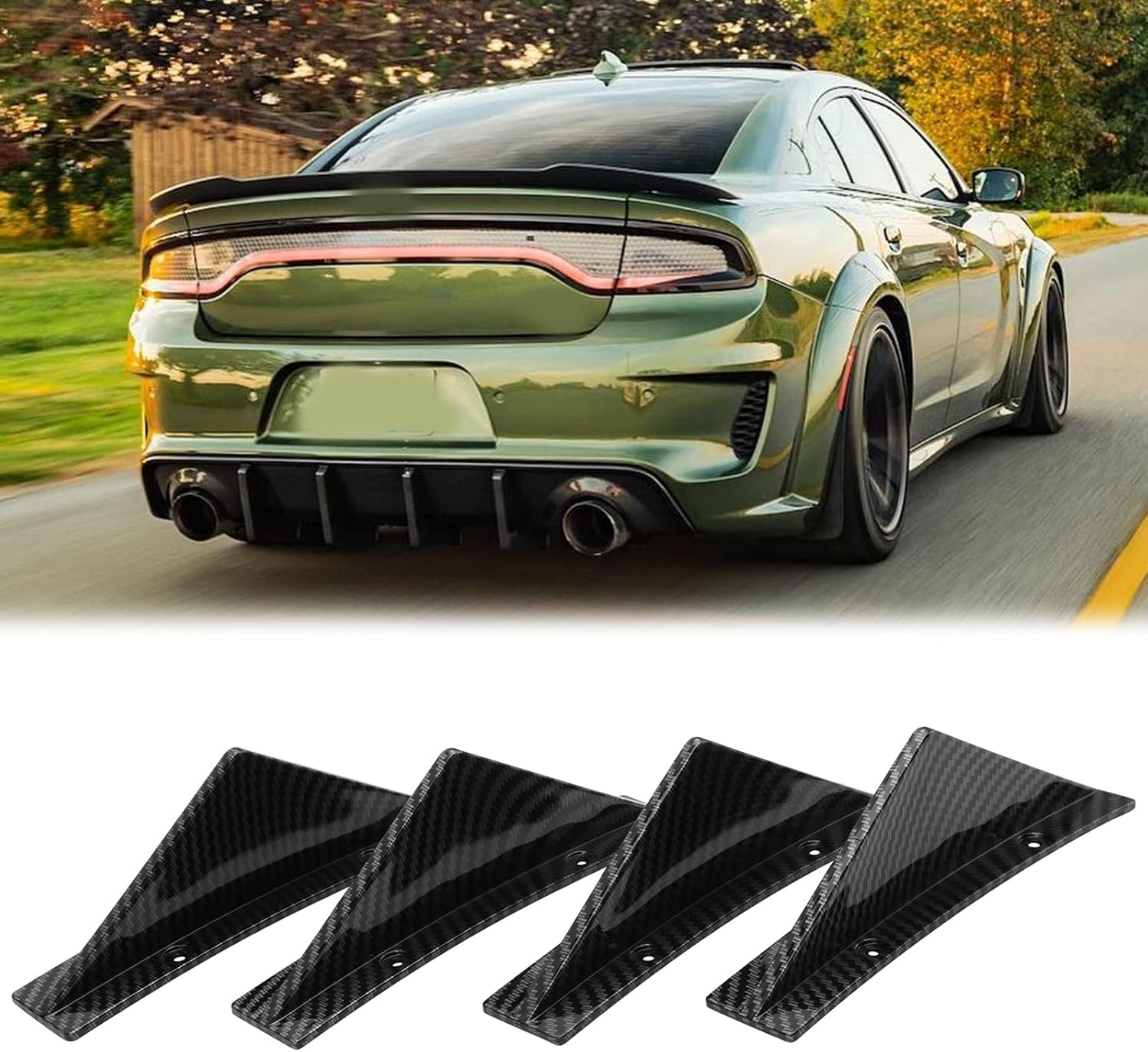Amazon.com: Carbon Fiber 4Pcs Universal Curved Shape Rear Bumper ...