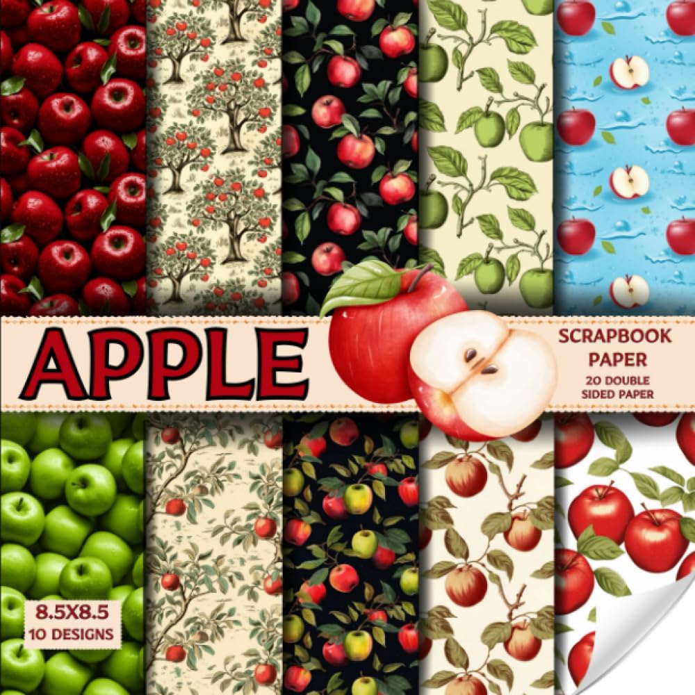 Apple scrapbook paper, 8.5x8.5, 10 Designs, 20 Double-Sided Sheets ...