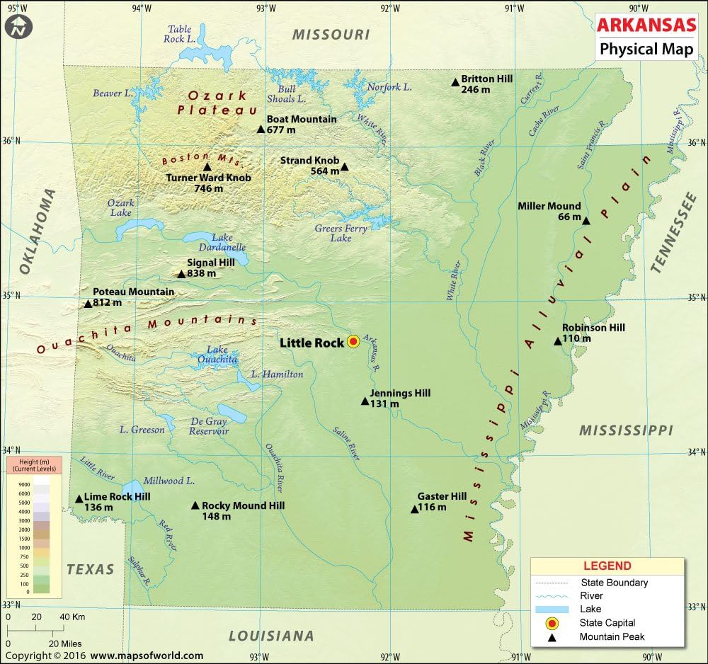 Arkansas Physical Map - Laminated (36" W x 33.76" H) : Amazon.ca ...