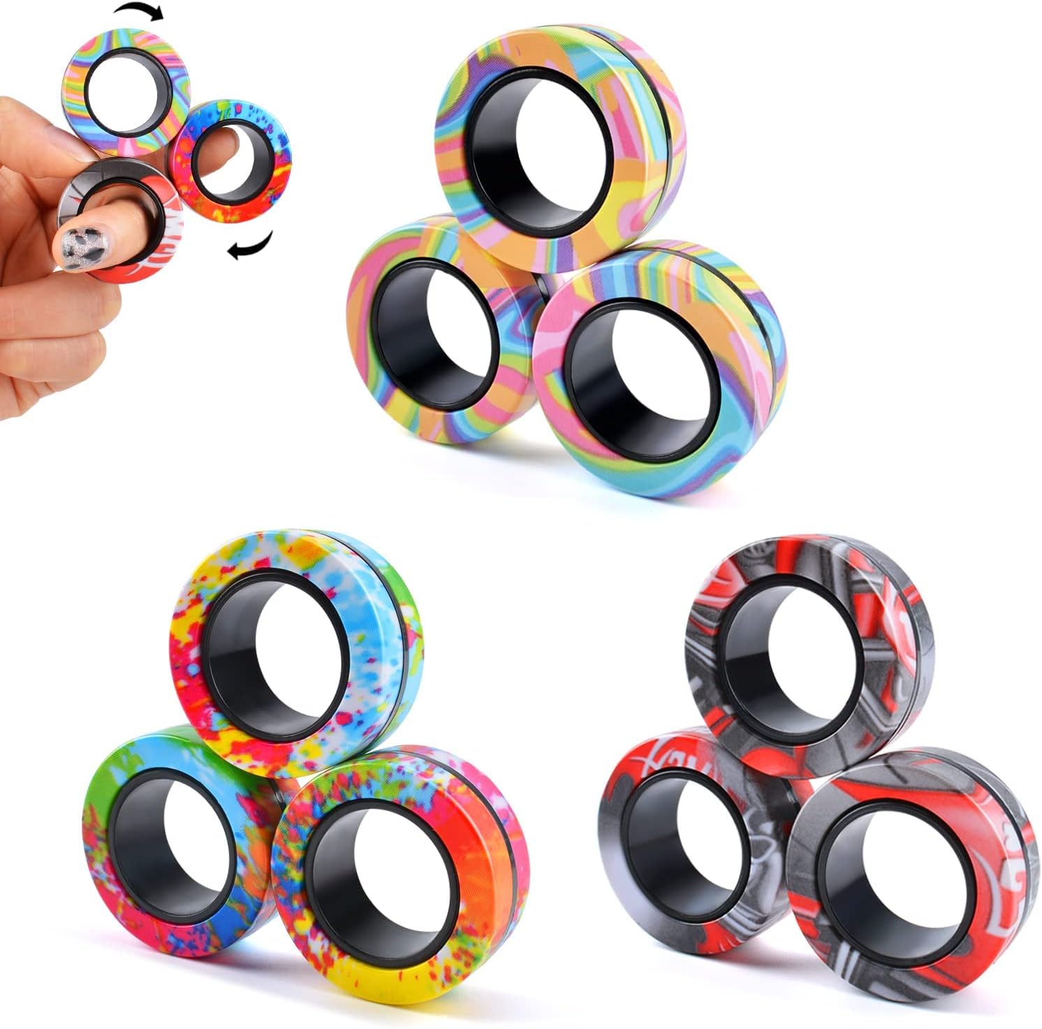 Finger Magnetic Rings, Fidget Magnet Rings, Decompression Finger Fidget ...