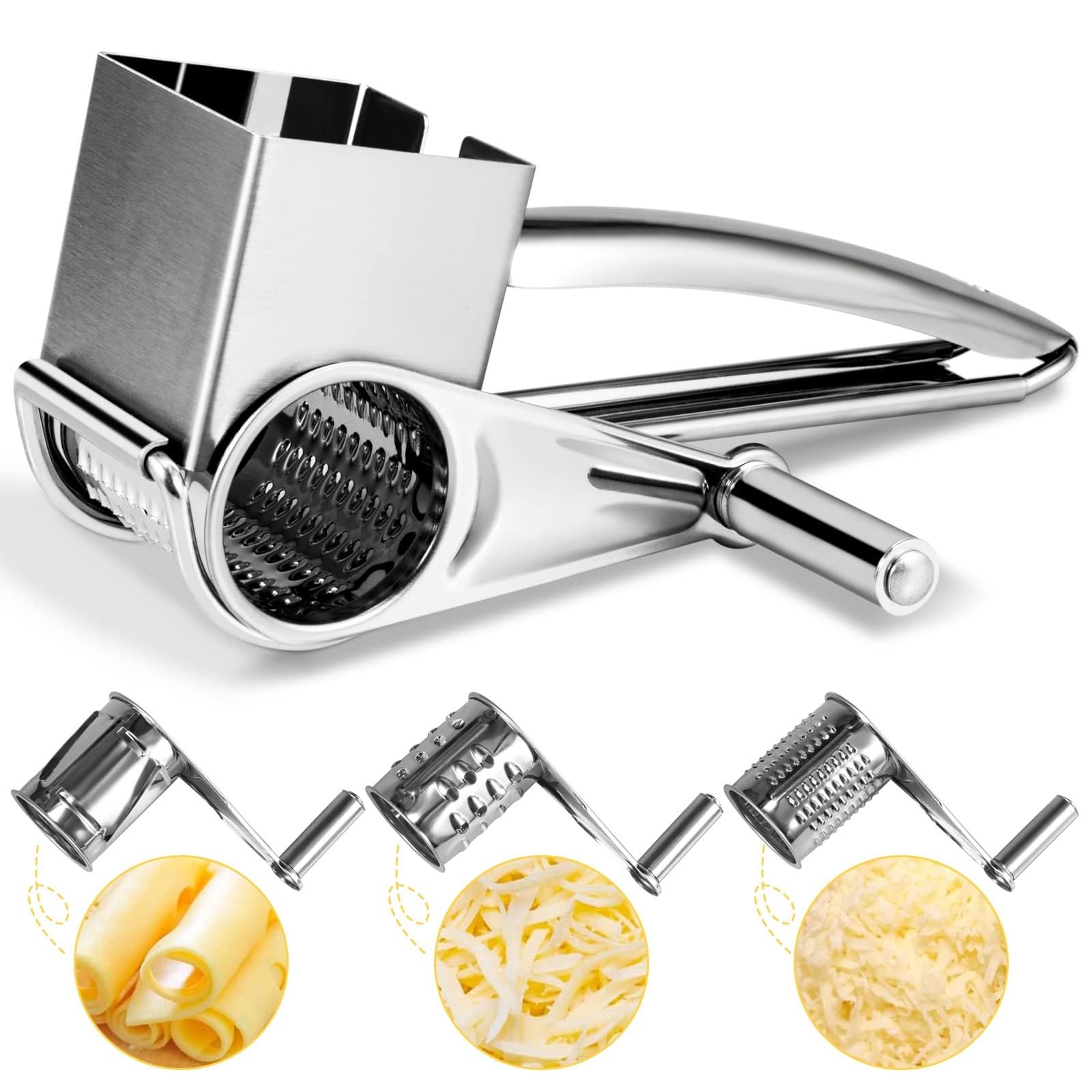 Amazon.com: Rotary Cheese Grater with 3 Sharp Blades for Hard Cheese ...