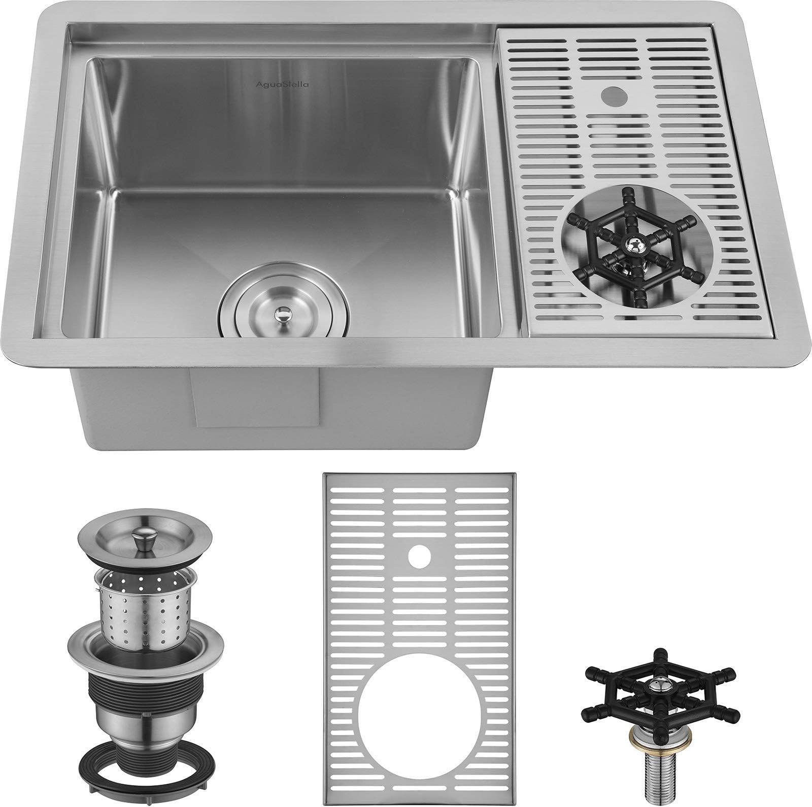 NAVNKA Black Bar Sink with Glass Rinser, 23inch Stainless Steel Small ...