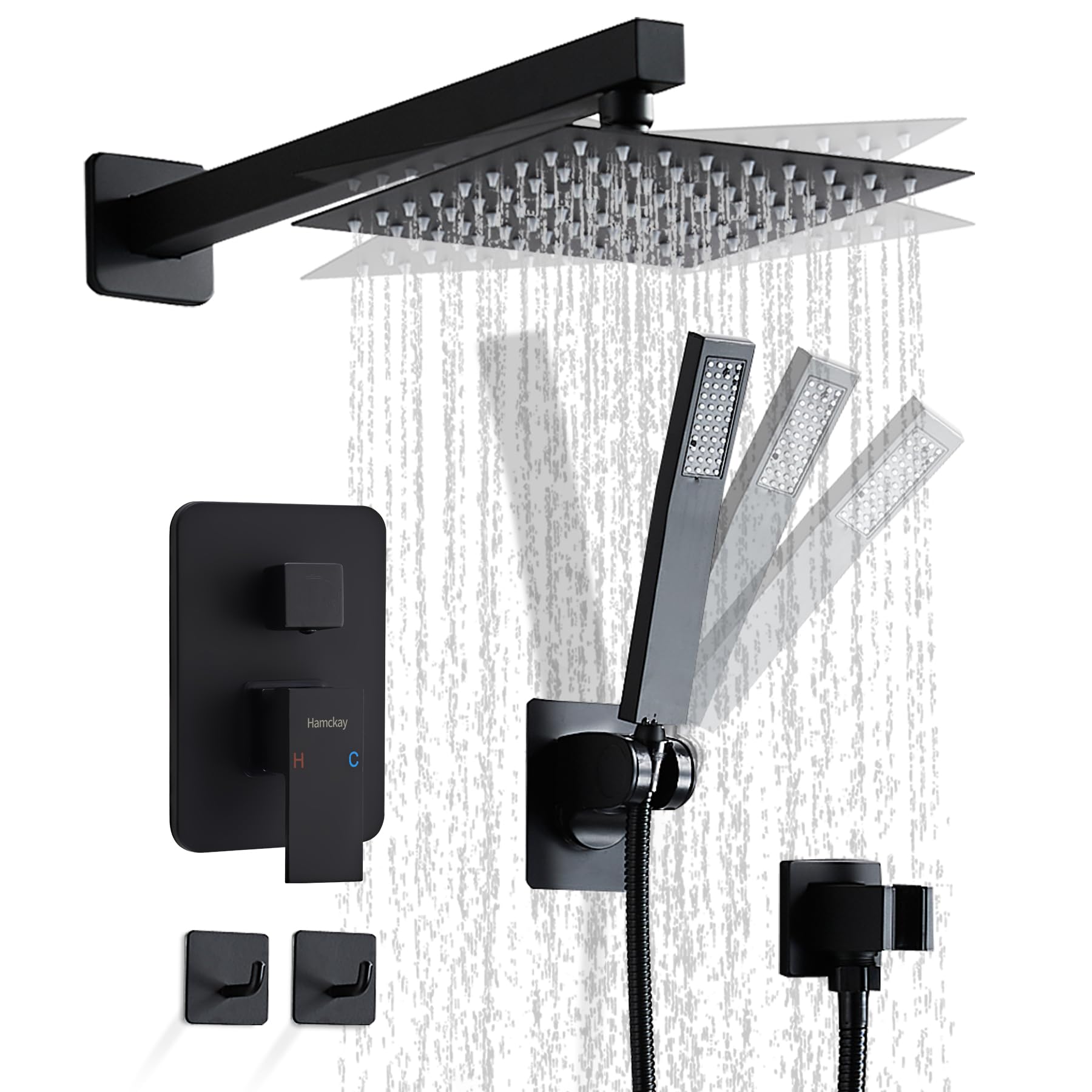 Snapklik.com : 12 Inch Matte Black Shower Faucet Set